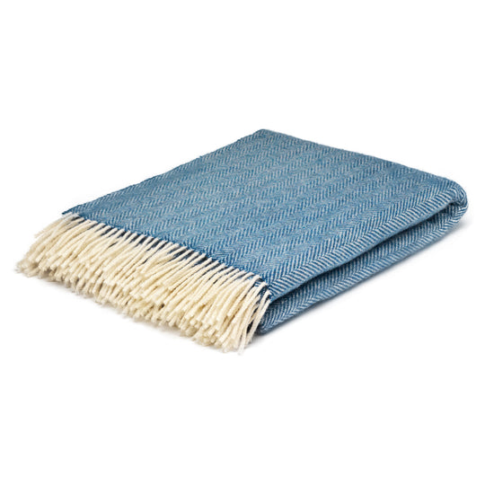 Sky Blue Herringbone Throw – Wool Blankets and Throws